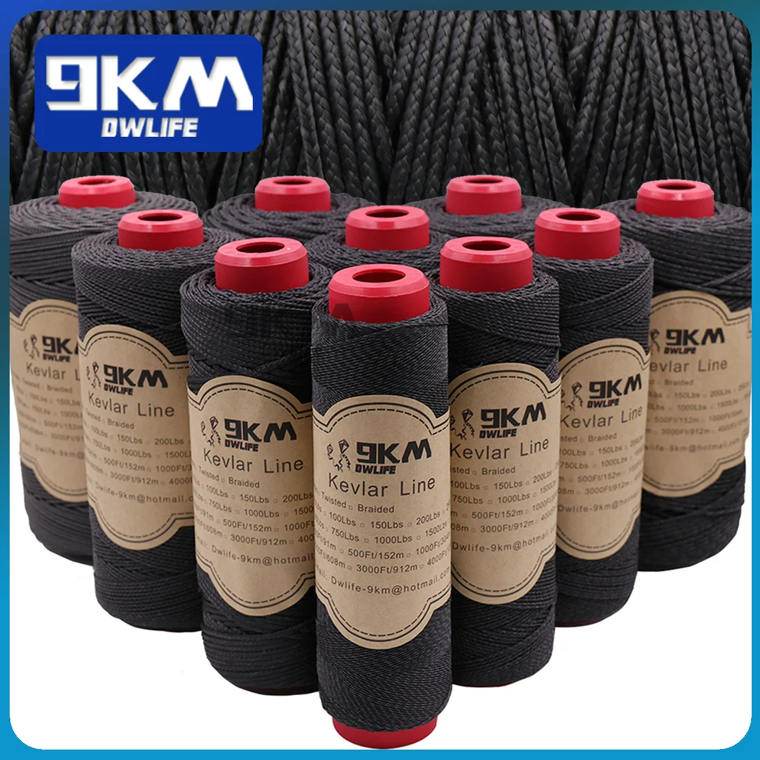 50lb-1500lb Black Braided Kevlar Line (On Spool) – 9km-dwlife