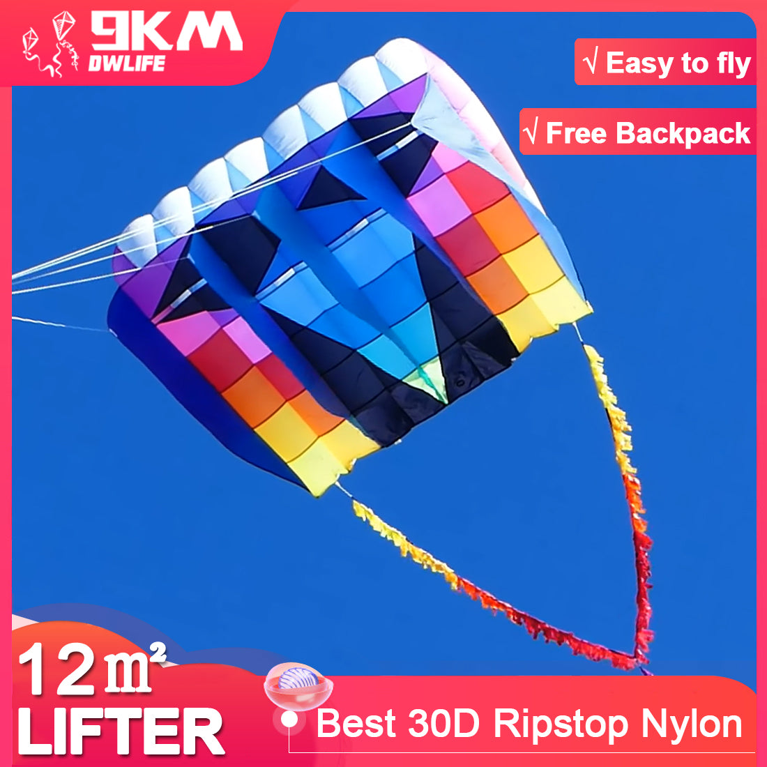 9KM 6㎡~12㎡ UltraFoil Pilot Kite Lifter Line Laundry Without Tails – 9km ...