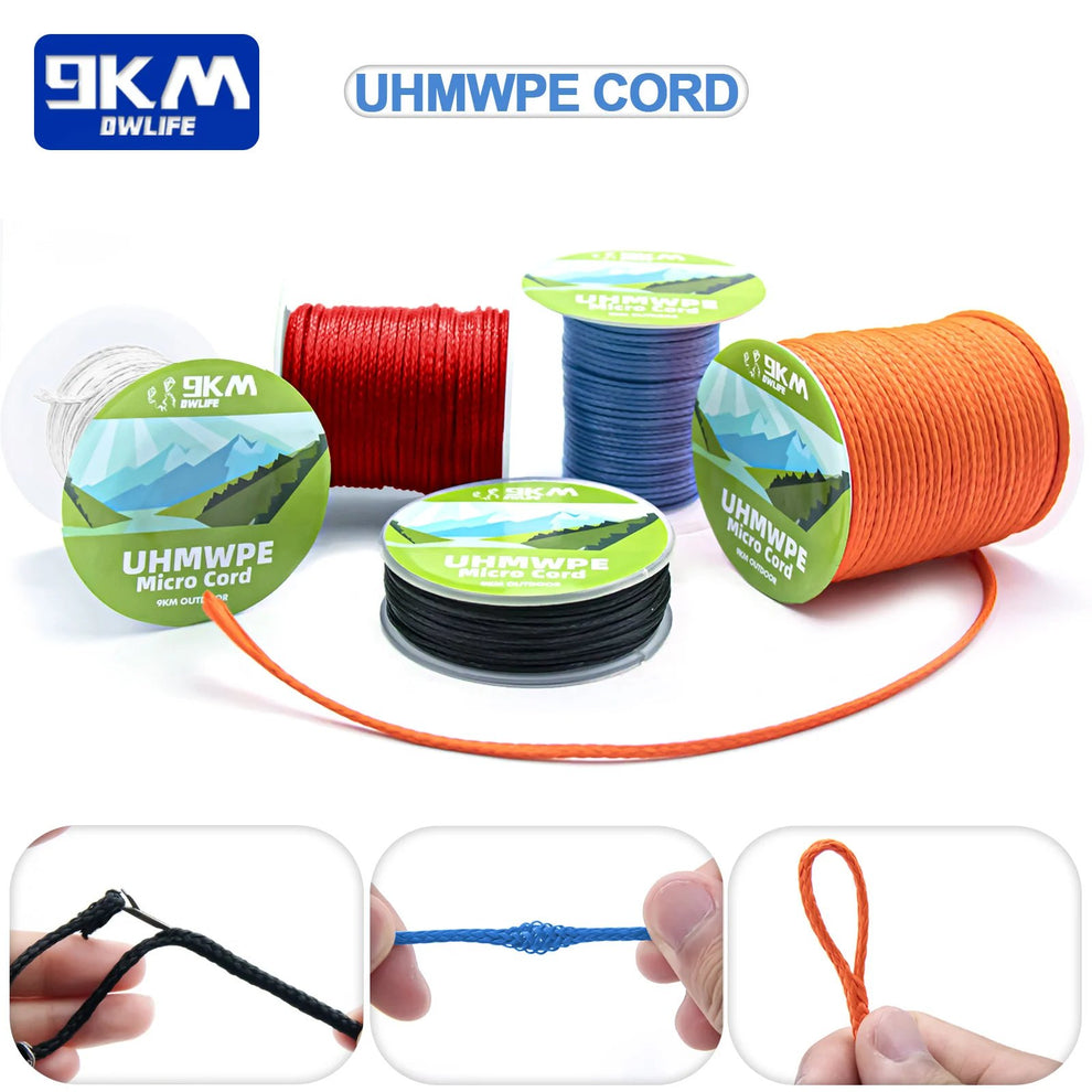 9KM UHMWPE Cord 0.8~1.6mm Hollow Braided Rope Hammock Tarp Tent Rope K ...