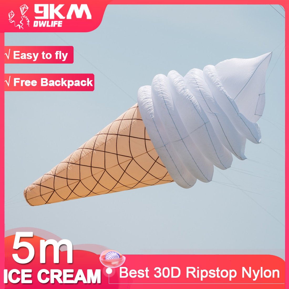 9KM 5m Ice Cream Kite Line Laundry Pendant Soft Inflatable Marine Them ...