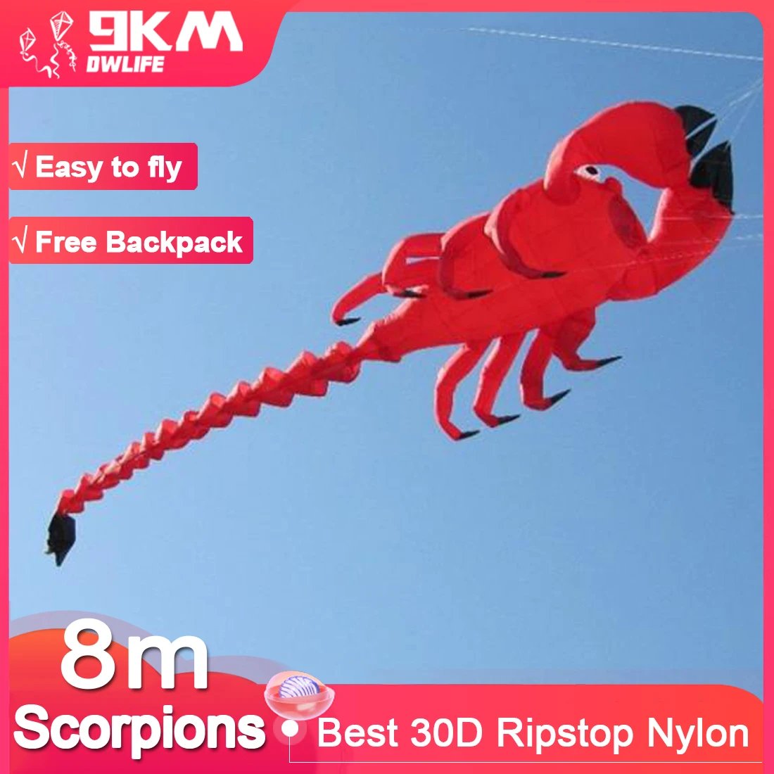 9KM 8m Scorpions Kite Line Laundry Kite Pendant Soft Inflatable Show K ...