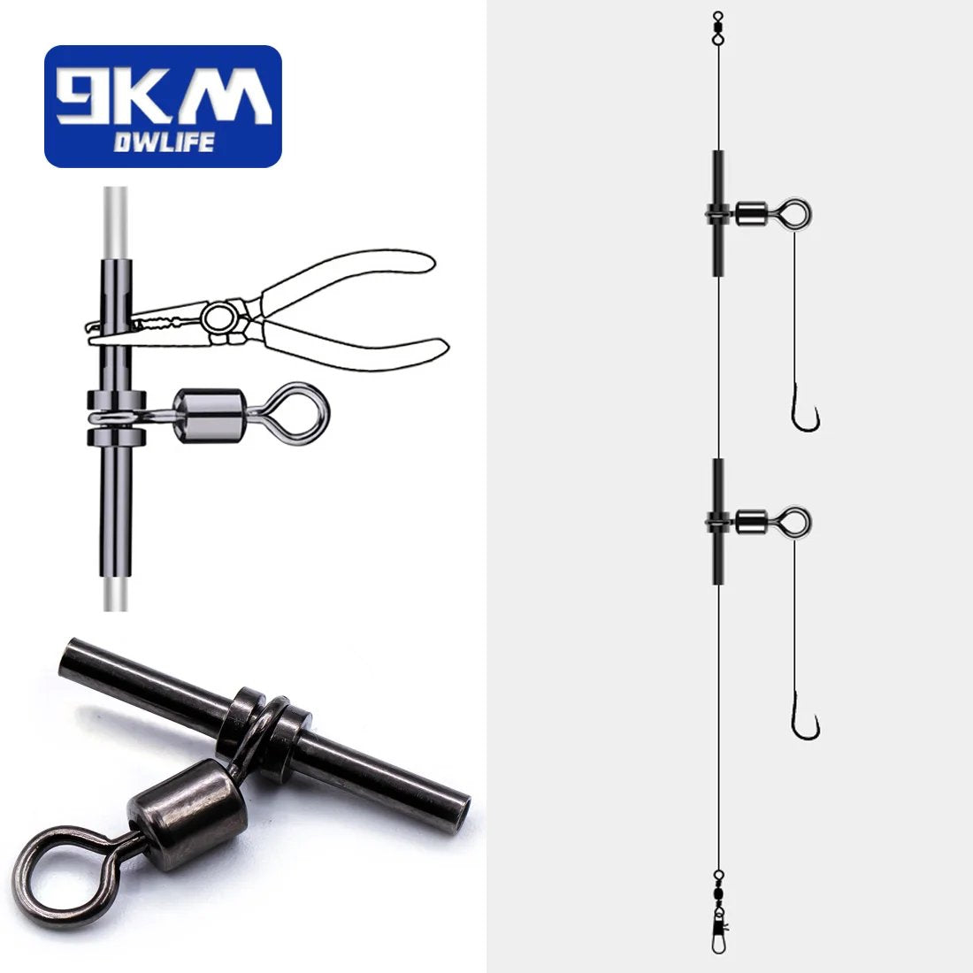 3 Way Swivels Fishing Tackle 25~50Pcs Cross Line Crimp Rolling Swivel ...