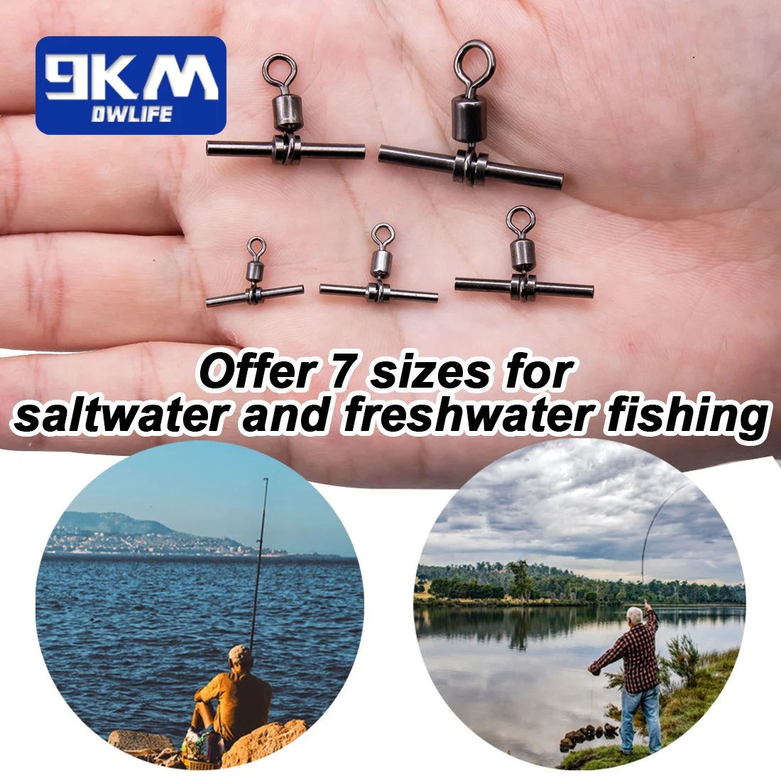 3 Way Swivels Fishing Tackle 25~50Pcs Cross Line Crimp Rolling Swivel ...